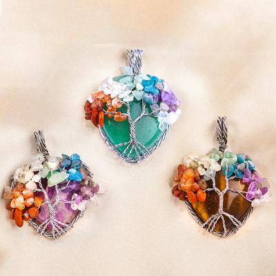 Cina Aggiustabile Occhio di Tigre Gemstone 7 Chakra Albero della Vita Collare Pendente in vendita