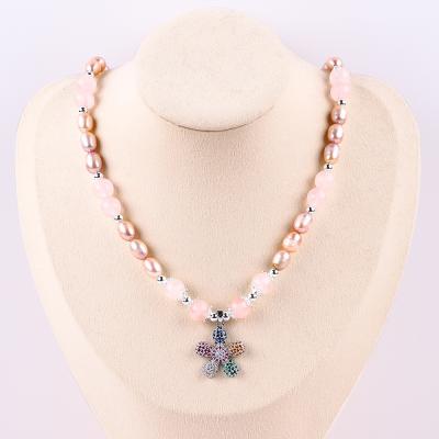 Cina Collare perla di acqua dolce rosa quarzo 6mm perline cristallo maglione collare in vendita