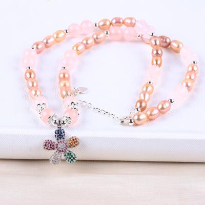 Cina Collare perla di acqua dolce rosa quarzo 6mm perline cristallo maglione collare in vendita