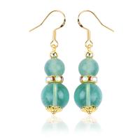 Handmade DIY Bead Green Fluorite Crystal Short Drop Hook Earring Gemstone Earring For Gift Giving