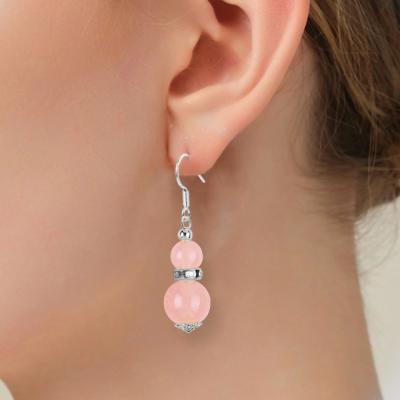 Cina Orecchini in pietra di cristallo fatti a mano Orecchini in pietra di diamanti con perline di quarzo rosa in vendita