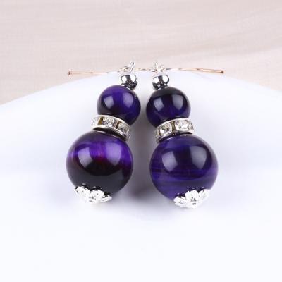 Cina Orecchini in pietra di cristallo fatti a mano Occhio di tigre viola Orecchini in gemma con perline in vendita