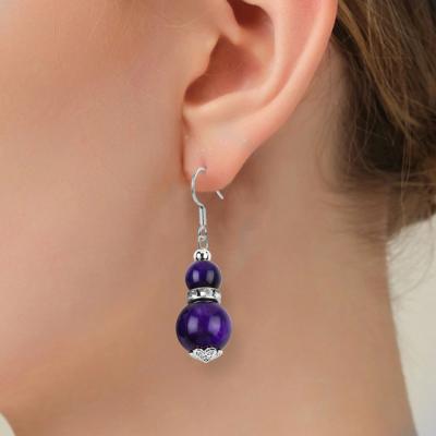 Cina Orecchini in pietra di cristallo fatti a mano Occhio di tigre viola Orecchini in gemma con perline in vendita