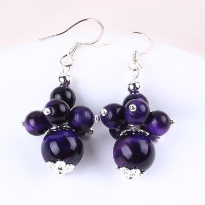 Cina Orecchini in pietra di cristallo fatti a mano Occhio di tigre viola Orecchini in gemma con perline in vendita