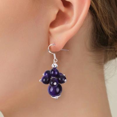 Cina Orecchini in pietra di cristallo fatti a mano Occhio di tigre viola Orecchini in gemma con perline in vendita