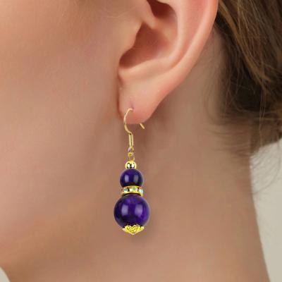 Cina Pietra naturale spirituale viola Occhio di tigre cristallo forma rotonda Dangle Hook orecchino per indossare quotidianamente in vendita