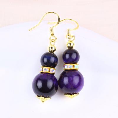 Cina Pietra naturale spirituale viola Occhio di tigre cristallo forma rotonda Dangle Hook orecchino per indossare quotidianamente in vendita