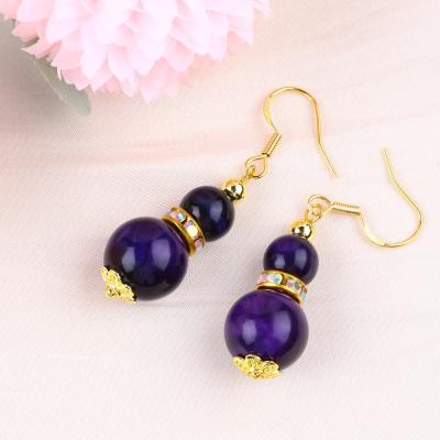 Cina Pietra naturale spirituale viola Occhio di tigre cristallo forma rotonda Dangle Hook orecchino per indossare quotidianamente in vendita