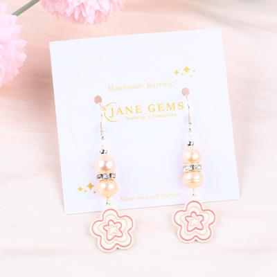 China 8mm Beads Pink Freshwater Pearls Dangle Hook Earrings Flower Charm for sale