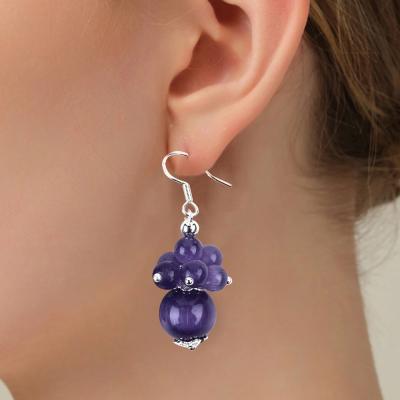 Cina 8mm Purple Cat Eye fai da te perno Dangle fiori orecchini design unico orecchini per uso quotidiano in vendita
