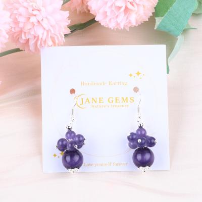 Cina 8mm Purple Cat Eye fai da te perno Dangle fiori orecchini design unico orecchini per uso quotidiano in vendita
