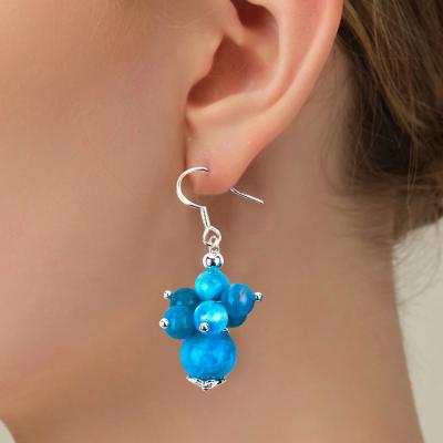 Cina Gemstone Apatite Deinty Copper Silver Plating Natural Crystal Stone Dangle Corto orecchino a perline da fiore in vendita