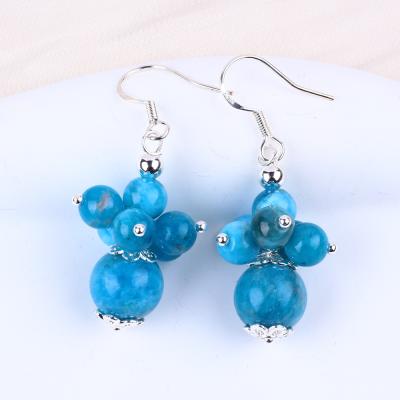 Cina Gemstone Apatite Deinty Copper Silver Plating Natural Crystal Stone Dangle Corto orecchino a perline da fiore in vendita