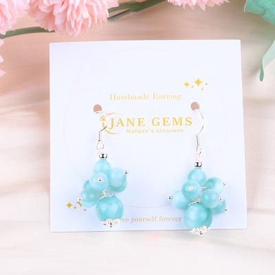 Cina Fatto a mano Lago leggero Giada blu Guarigione spirituale Ronda Perla Fiore Dangle Orecchino Per Gioielli Regalo in vendita