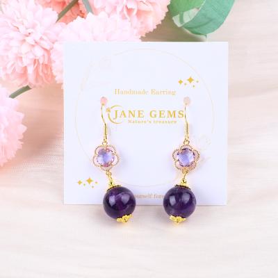Cina Fabbricazione a mano Ametista Cristallo naturale 14MM Grande forma rotonda Con perline Orecchino a corto angolo per gioielli regalo in vendita