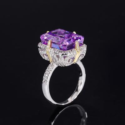 Cina Purple / Aqua Blue / Yellow Gemstone 925 Sterling Silver Zircon Anello di fidanzamento sposa in vendita