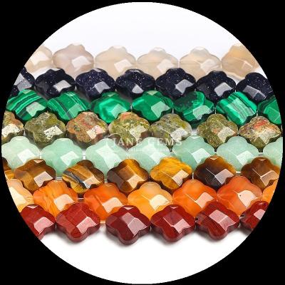 Cina Malachite Dalmatian Jasper Gem Bead Natural Crystal Clover Shape Stone Loose Bead Strands For Bracelets in vendita