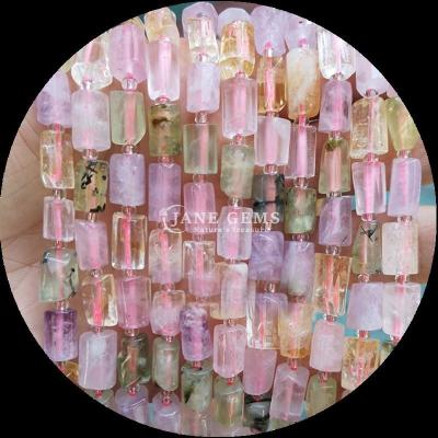 Китай Жемчужины Бусы натуральный кристалл клубника кварц драгоценный камень линейная цилиндрическая форма свободные бусы для изготовления ювелирных изделий продается