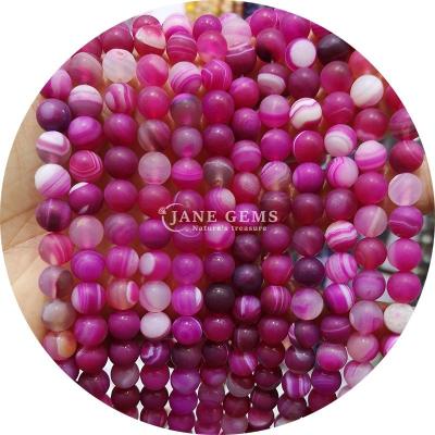 China Natural Red Stripe Agate Bead Sardonyx Agate Matte Round Loose Beads For Jewelry Making for sale