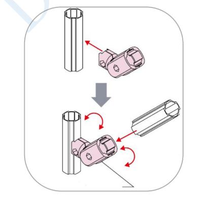 China DYJ28-A07 Lean Pipe Joint Industrial Application Expandable Aluminum Pipe Connector 180 ° External Joint for sale