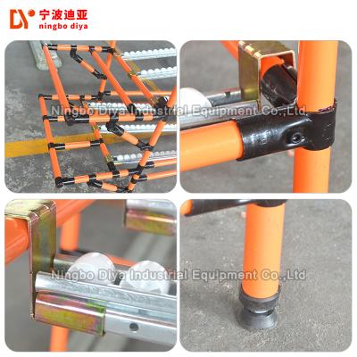 China PE Coated FIFO Storage Shelf Yellow Lean Pipe Heavy Duty Pallet Roller Racking for sale