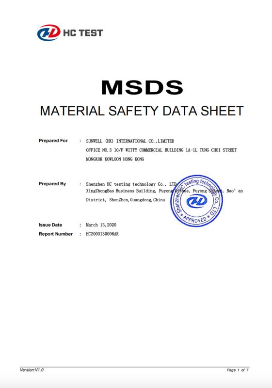 MATERIAL SAFETY DATA SHEET - Shenzhen Sunwell Technology Co., Ltd.
