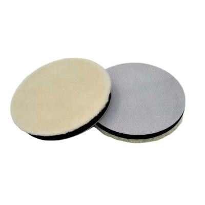 China OEM Durable Car Cleaning Tools Natural Wool Buffing Pad With Hook & Loop Backing for sale