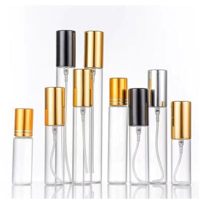 China 5ml Quality Empty Mini Sample Black Gold Silver Aluminum Sprayer Glass Spraye for sale