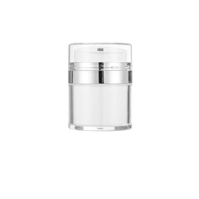 China 15ml 30ml 50ml 100g Acrylic Emulsion Luxury White Serum Matte PP Silver Pump Airless Jar Airless Pump for sale