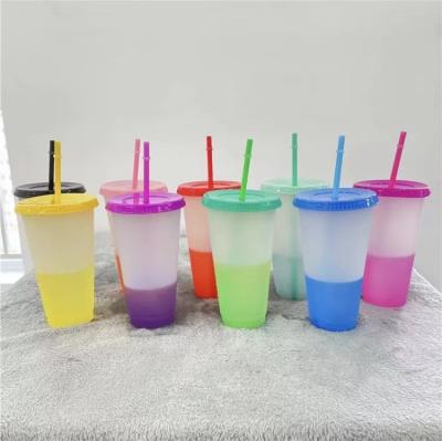China Temperature Sense Gradient Drinking Cup 700ml 24oz Plastic With Straw And Lid for sale
