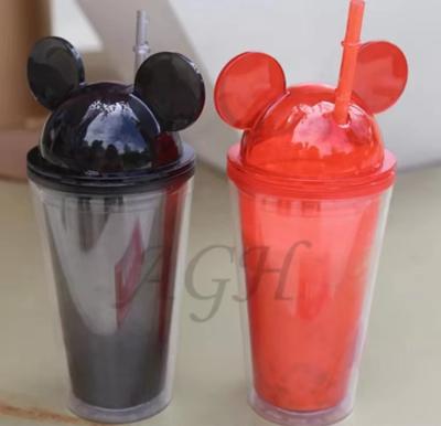 China Double Wall Acrylic Cups BPA Free 16oz Plastic Dome Mouse Ears Lid for sale