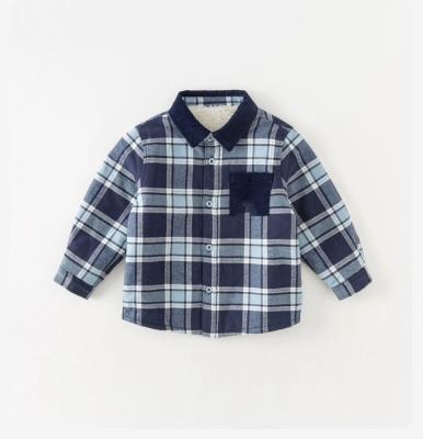 China Sustainable 2023 autumn and winter new boy's cotton-padded baby plaid shirt children's foreign air clip cotton coat children's clothing factory