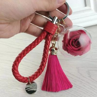 China Christmas Tree Decoration Acrylic Ball Preserved Rose Key Ring for sale