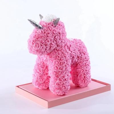 China Artificial Rose gift Foam Rose Unicorn Doll  Valantines day gift for sale