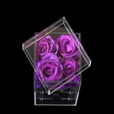 China Wholesale Popular 4 Holes Transparent Acrylic Box Preserved Rose Box for sale