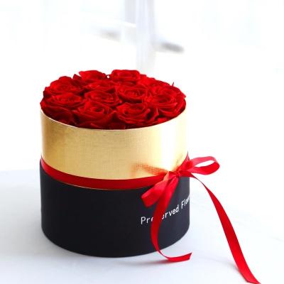 China Long Lasting Preserved Rose In Box Suede Round Boxes Preserved Roses Box Gifts for sale