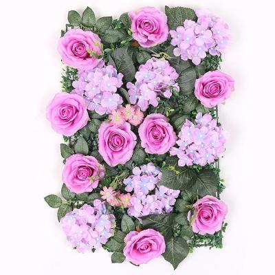 China Background Wedding Wall Flower Hydrangea with Rose Artificial Silk Flower Wall for sale