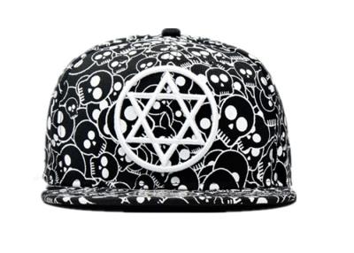 China Cotton Skull Flat Brim Snapback Baseball Caps Embroidered Hip Hop Black / Red Color for sale