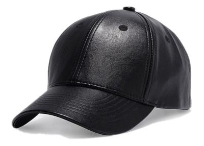 China Unisex PU Black Leather Baseball Cap , Custom Adjustable Hats With Good Shape for sale