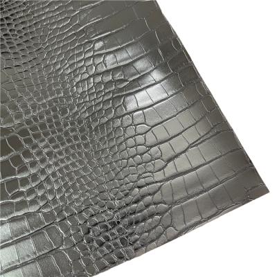 China Black Shiny Crocodile PU Leather Fabric with Stretch for Shoes Bags Belts/Wallets-Decorative Outdoor Use for sale