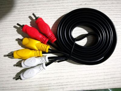 China Male To Male 3 RCA To 3 RCA Cable , Black Color 3 Rca Stereo Audio Cable for sale
