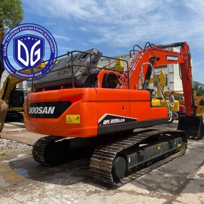 Close-up of Doosan DX225 excavator cabin