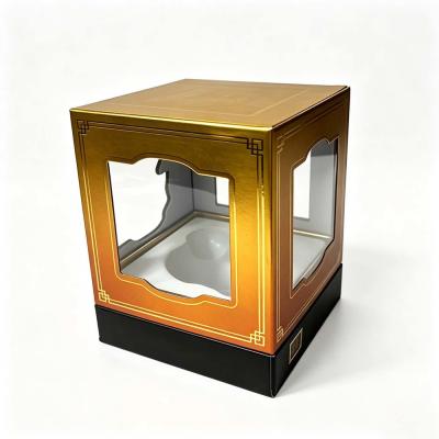 China Metallic Gold Window Gift Boxes with Transparent Display Panel Luxury Product Packaging for sale
