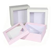 China Pink Rigid Custom Window Boxes Transparent Display Cosmetic Gift Packaging for sale