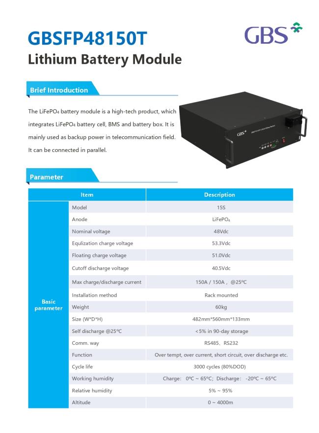 48V LFP Battery Module for Telecom Base Station