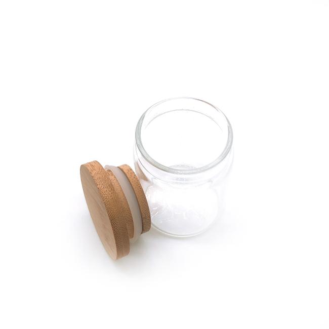 barattolo di vetro di sigillamento del silicone dei barattoli del borosilicato di 2oz 4oz 8oz 10oz con il coperchio di legno di bambù