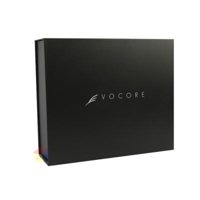 China Luxury Rigid Cardboard Collapsible Folding Packaging Black Clothing Boxes With Magnetic Closure for sale