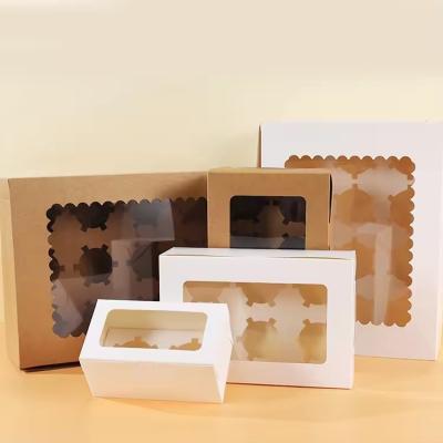 China Custom Food Grade Kraft Folding Transparent Window Bakery Cupcake Box And Packaging With Paper Insert for sale