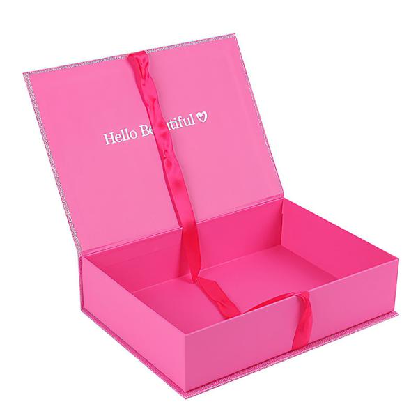 Quality Recyclable Pink Custom Hair Bundle Packaging Glitter Paper With Satin Lining for sale