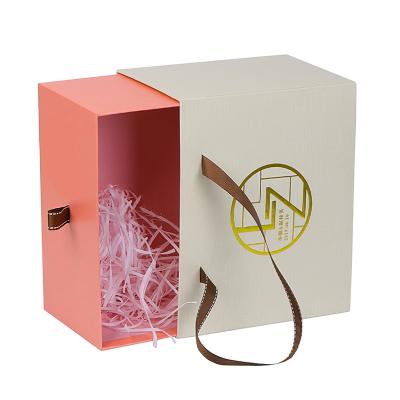 China Eco Friendly Rigid Cardboard Sliding Drawer Gift Boxes With Ribbon Handle for sale